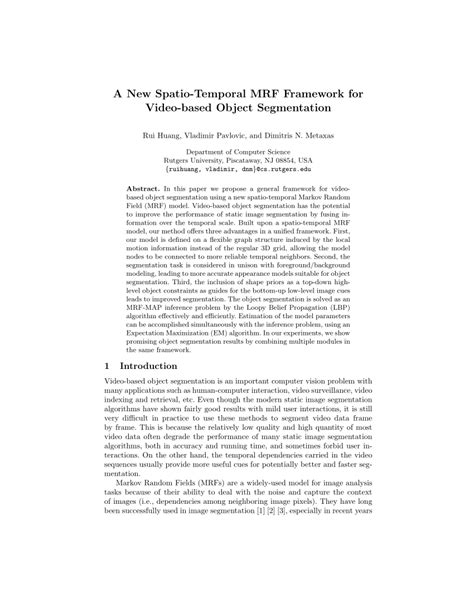 Pdf A New Spatio Temporal Mrf Framework For Video Based Object