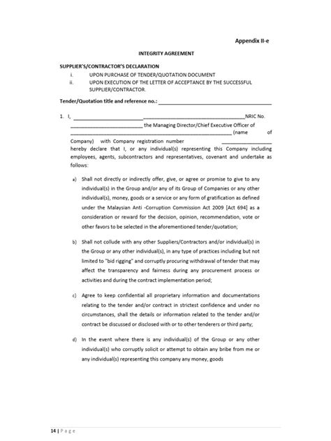 Integrity Declaration For Supplier And Contractor Upon Award Pdf