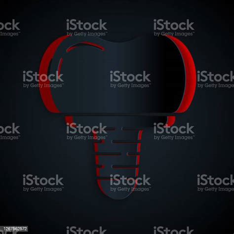 종이 는 검은 배경에 고립 된 치과 임플란트 아이콘을 잘라 종이 아트 스타일 벡터 3차원 형태에 대한 스톡 벡터 아트 및 기타 이미지 3차원 형태 개념 건강 진단