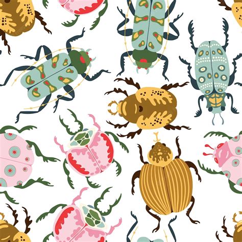 Bug Species And Exotic Beetles Vector Seamless Pattern Insect Bugs In