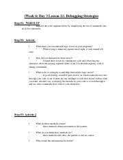 Week 6 Day 3 Lesson 11 Debugging Strategies Part 1 Docx Week 6 Day 3