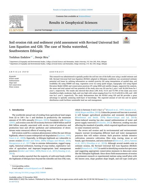 PDF Soil Erosion Risk And Sediment Yield Assessment With Revised Universal Soil Loss Equation