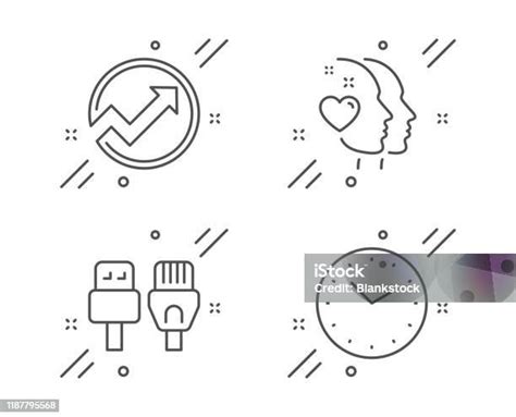 감사 심장 및 컴퓨터 케이블 아이콘 설정 시간 기호입니다 화살표 그래프 사랑 머리 Rj45 인터넷 시계 벡터 고급에 대한 스톡