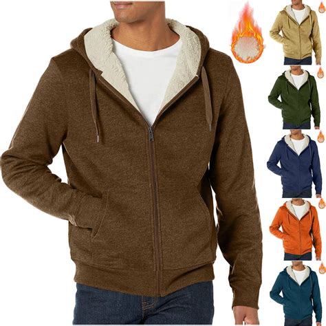 Bxingohai Fleece Hoodie For Men Warm Full Zip Sherpa Lined Sweatshirt