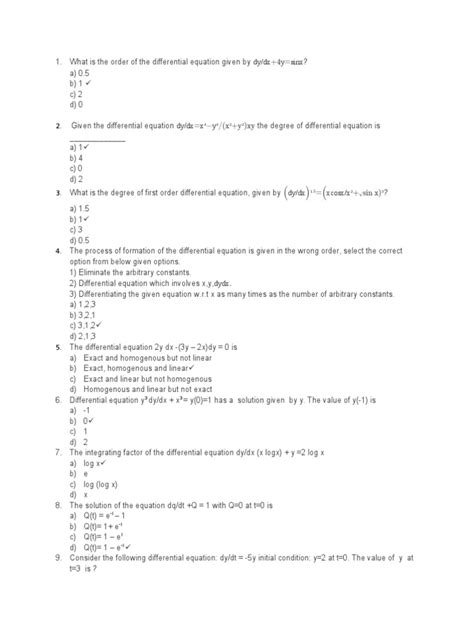 Maths Unit 1 Mcq Pdf Equations Differential Equations