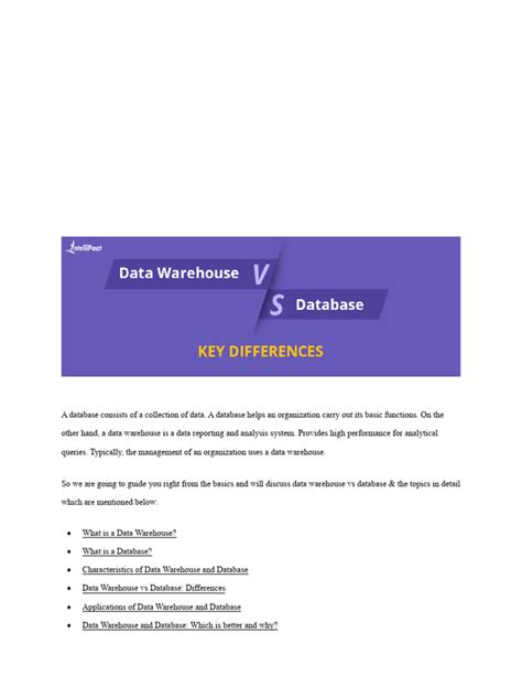 Difference Between Data Warehouse And Database Pdf