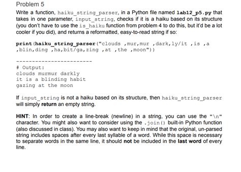Solved Problem 5 Write A Function Haikustringparser In A