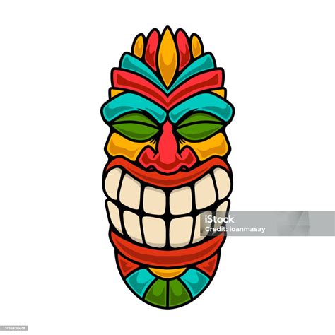 흑백 스타일의 티키 아이돌의 삽화 포스터 카드 배너 엠블럼 기호를위한 디자인 요소 벡터 일러스트 레이 션 티키에 대한 스톡 벡터