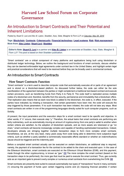 An Introduction To Smart Contracts And Their Potential And Inherent Limitations Tags
