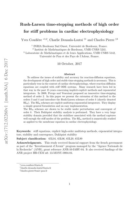 Pdf Rush Larsen Time Stepping Methods Of High Order For Stiff Problems In Cardiac