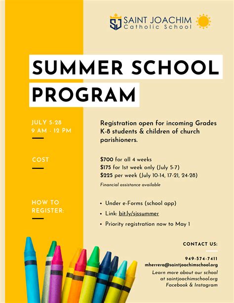 Summer School Program Saint Joachim Catholic School