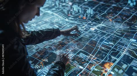 Urban Planners Using Smart Maps To Visualize And Analyze Data For City Development Including
