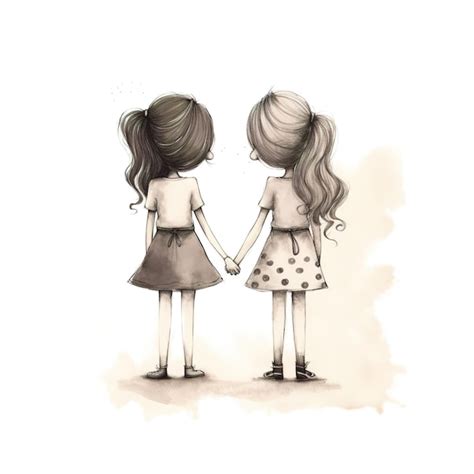 Premium Ai Image A Drawing Of Two Girls Holding Hands One Of Which Is A Girl