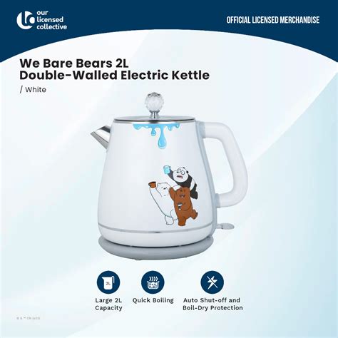 Olc We Bare Bears Wbb Kt20 2l Double Walled Electric Kettle White Shopee Philippines