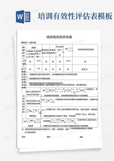 培训有效性评估表Word模板下载 编号leokvggb 熊猫办公