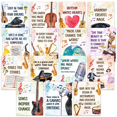 Decorably 15 Music Classroom Posters Elementary 11x14in Matte Laminated