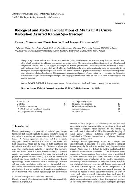 Pdf Biological And Medical Applications Of Multivariate Curve Resolution Assisted Raman