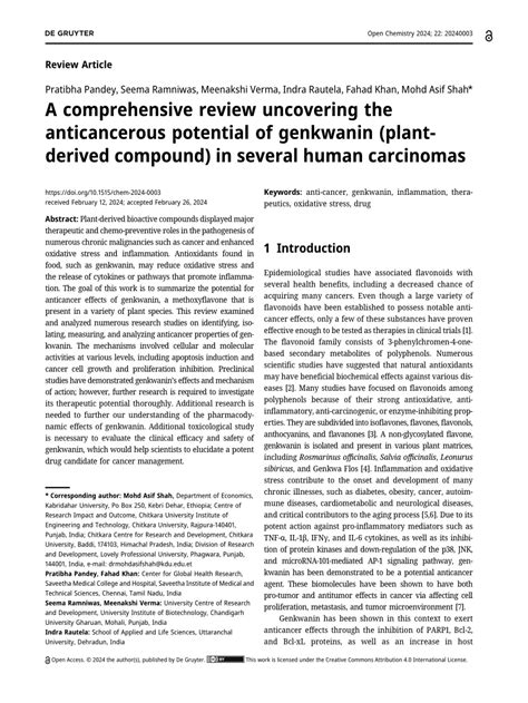 Pdf A Comprehensive Review Uncovering The Anticancerous Potential Of Genkwanin Plant Derived