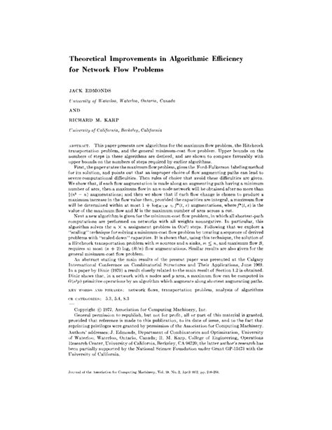 Pdf Theoretical Improvement In Algorithmic Efficiency For Network