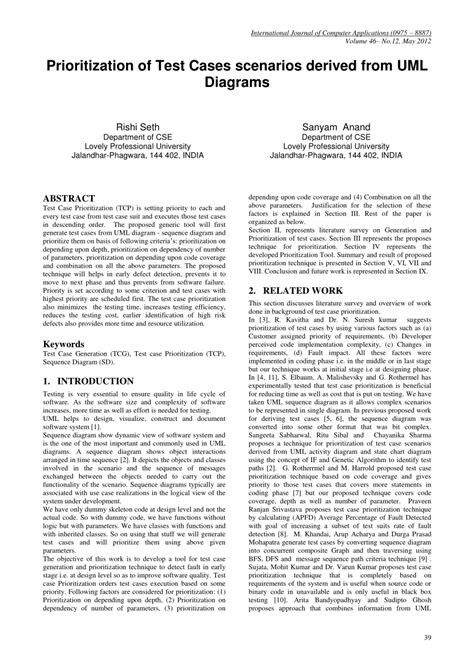 Pdf Prioritization Of Test Cases Scenarios Derived From Uml Diagrams