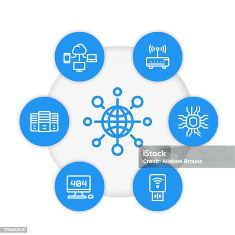 네트워크 인터넷 기술 라인 아이콘 세트 글로벌 연결 서버 모뎀 라우터 클라우드 컴퓨팅 0명에 대한 스톡 벡터 아트 및 기타 이미지 Istock