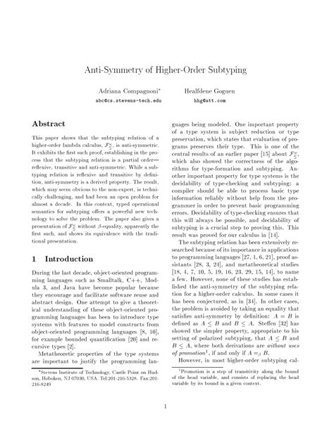 Pdf Anti Symmetry Of Higher Order Subtyping