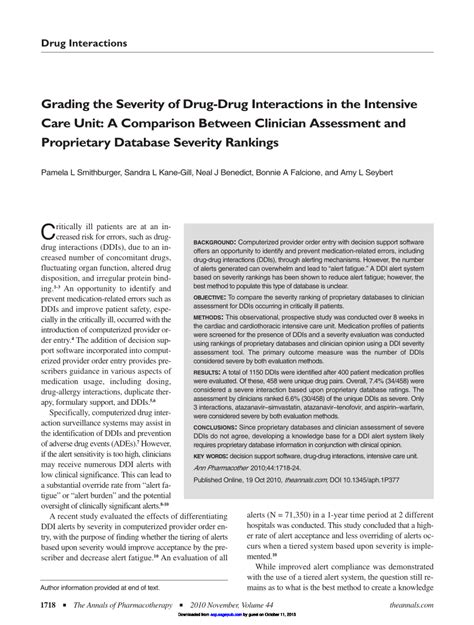 Pdf Grading The Severity Of Drug Drug Interactions In The Intensive Care Unit A Comparison