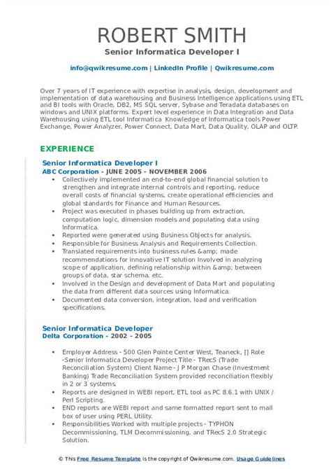 Senior Informatica Developer Resume Samples Qwikresume