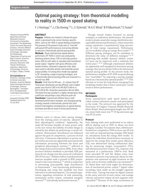 Pdf Optimal Pacing Strategy From Theoretical Modelling To Reality In