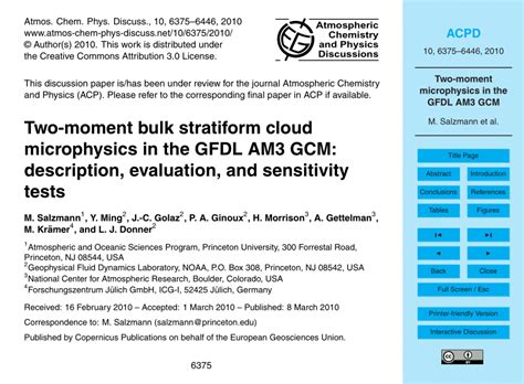 Pdf Two Moment Bulk Stratiform Cloud Microphysics In The Gfdl Am3 Gcm