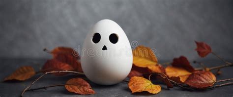 Minimal Halloween Concept With White Egg As Ghost Character Stock