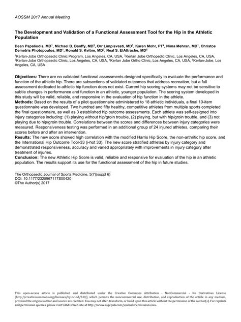 Pdf The Development And Validation Of A Functional Assessment Tool For The Hip In The Athletic