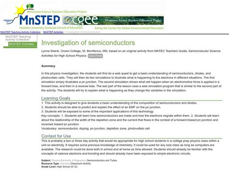 Serc Investigation Of Semiconductors Lesson Plan For 9th 10th Grade Lesson Planet