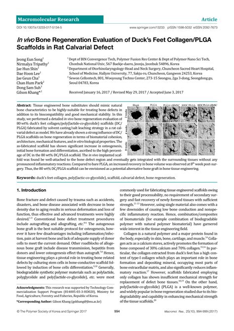 Pdf In Vivo Bone Regeneration Evaluation Of Ducks Feet Collagenplga