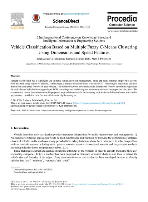 Pdf Vehicle Classification Based On Multiple Fuzzy C Means Clustering Using Dimensions And