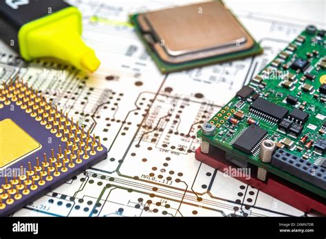 Electronic Components And Tools On An Engineering Blueprint For Circuit