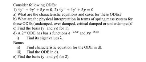 Solved Consider Following Odes 1