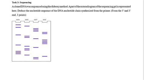 Task 3 Sequencing Acloneddnawassequencedusingthedideoxymethod