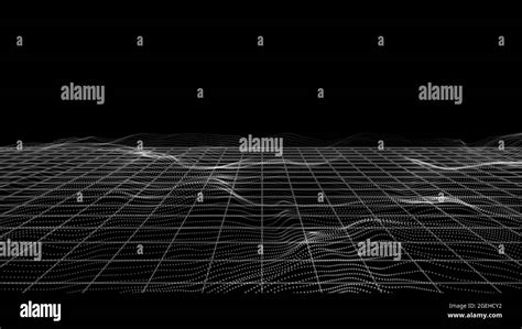 Particles Landscape White Dots Perspective Grid Tech Framework Digital Banner Sound Waves Or