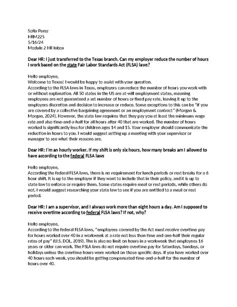 Hr Inbox Module 2 You Are An Hr Professional At A Us Company One