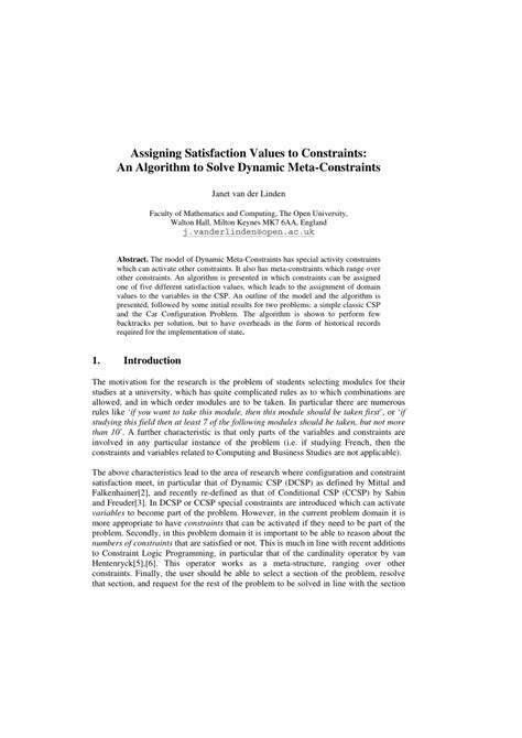 Pdf Assigning Satisfaction Values To Constraints An Algorithm To Solve Dynamic Meta Constraints