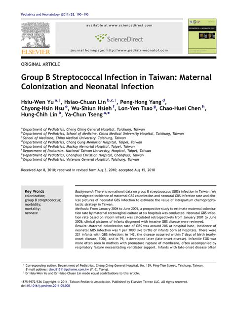Pdf Group B Streptococcal Infection In Taiwan Maternal Colonization