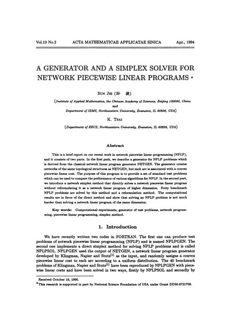 Pdf A Generator And A Simplex Solver For Network Piecewise Linear Programs