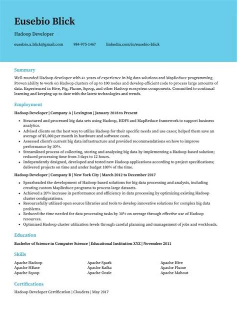 Hadoop Developer Resume Cv Example And Writing Guide