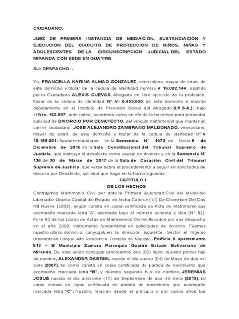 Formato De Divorcio Por Desafecto Francella Pdf Divorcio Matrimonio