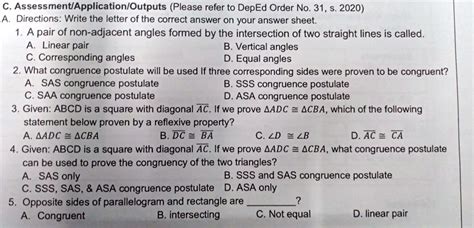 Solved C Assessment Application Outputs Please Refer To Deped Order No 31 2020 Directions