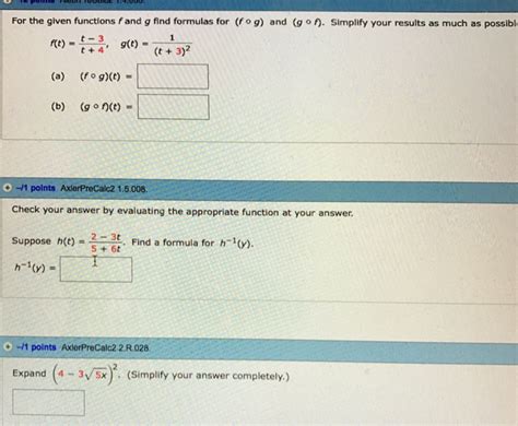 Solved For The Given Functions F And G Find Formulas For F