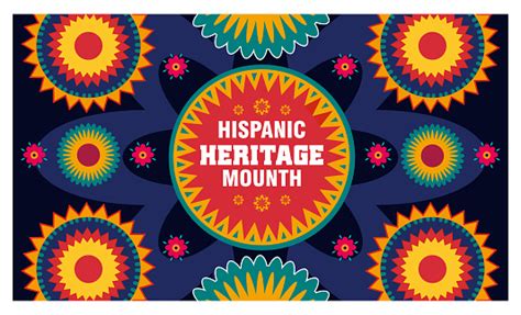 소셜 미디어 네트워크에 대한 히스패닉 유산의 달 꽃 패턴 배경에 국가 히스패닉 유산의 달 텍스트와 인사 편평한 벡터 현대 삽화 0명에 대한 스톡 벡터 아트 및 기타 이미지