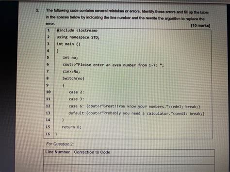 Solved 2 Error The Following Code Contains Several