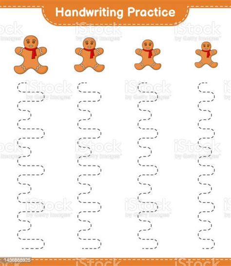 필기 연습 진저 브레드 맨의 추적 라인 교육 어린이 게임 인쇄 워크 시트 벡터 일러스트 0명에 대한 스톡 벡터 아트 및 기타